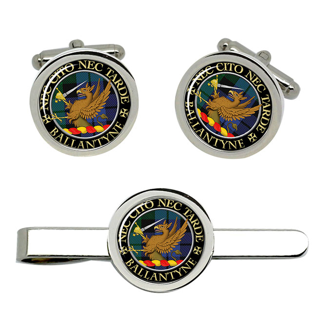 Ballantyne Scottish Clan Crest Cufflink and Tie Clip Set - Family Crests