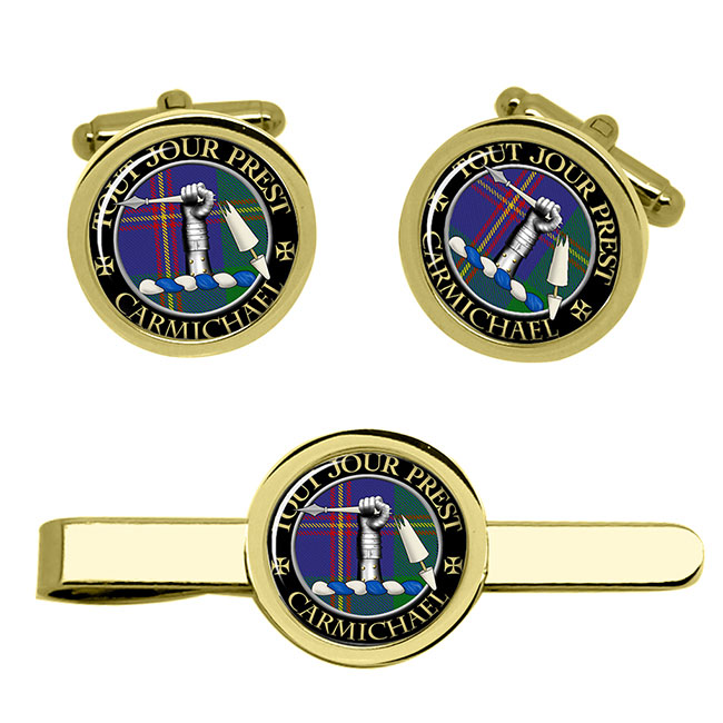 Carmichael Scottish Clan Crest Cufflink and Tie Clip Set - Family Crests
