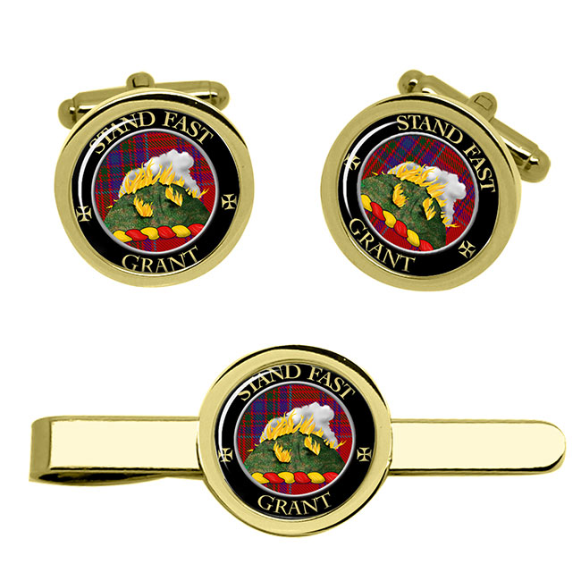 Grant (English Motto) Scottish Clan Crest Cufflink and Tie Clip Set ...