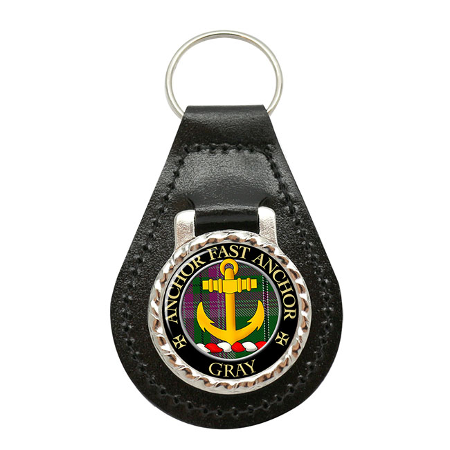 Gray Scottish Clan Crest Leather Key Fob - Family Crests
