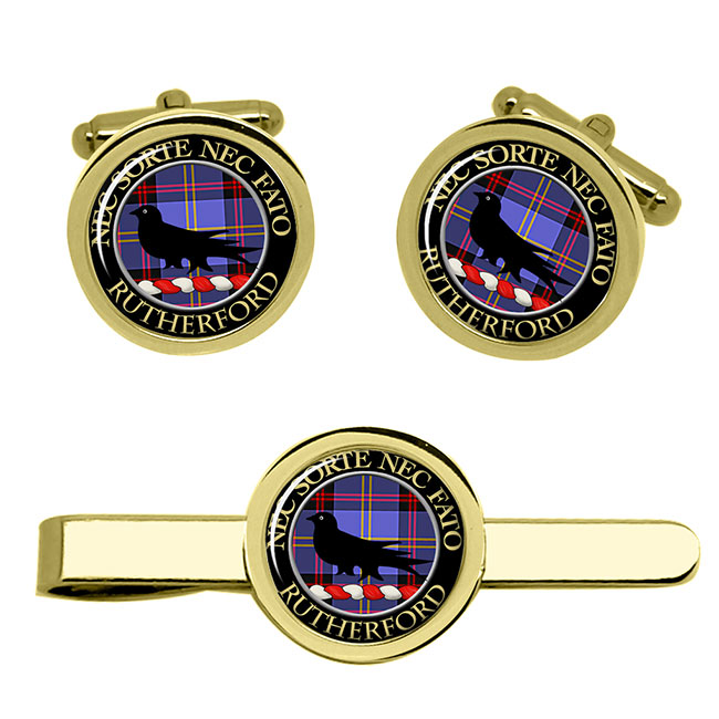 Rutherford Scottish Clan Crest Cufflink and Tie Clip Set - Family Crests