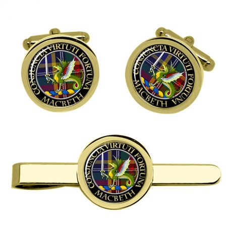 Macbeth (wyvern crest) Scottish Clan Crest Cufflink and Tie Clip Set ...